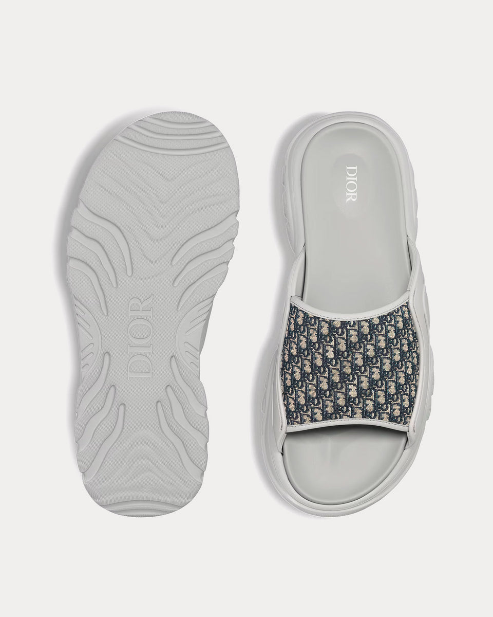 Dior H-Town Gray Rubber with Beige and Black Dior Oblique Jacquard Slides - Sneak in Peace