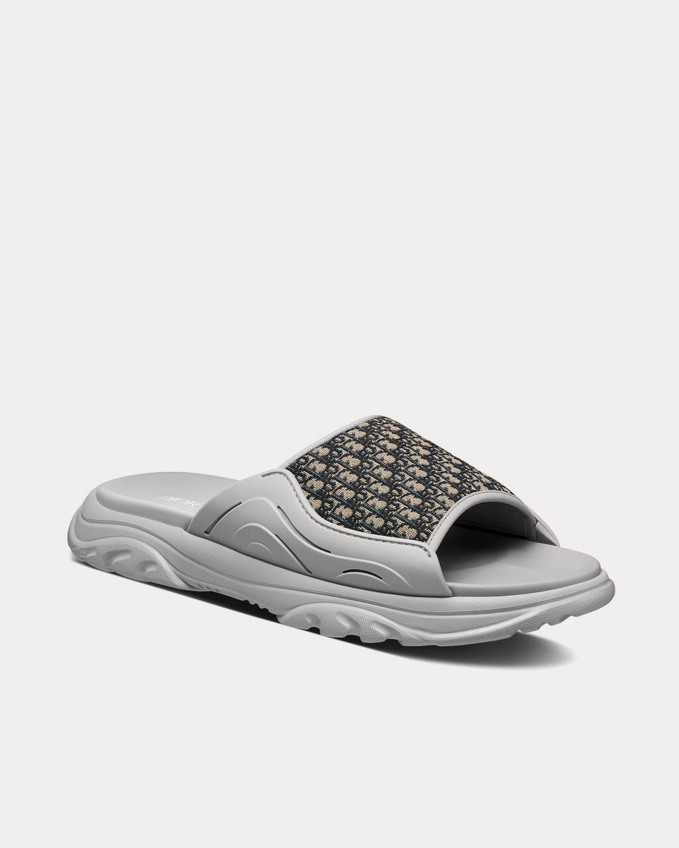 Dior H-Town Gray Rubber with Beige and Black Dior Oblique Jacquard Slides - Sneak in Peace