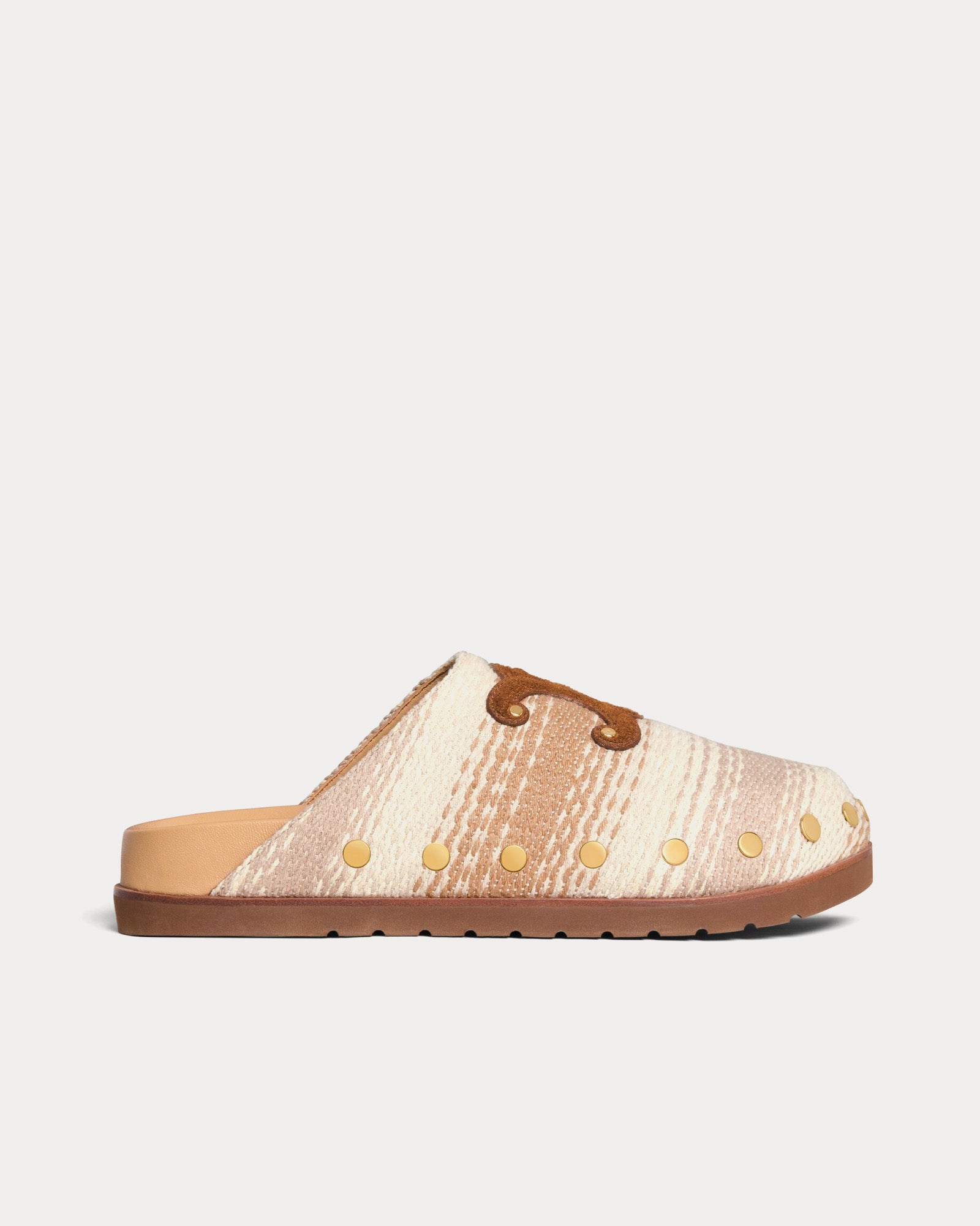 Celine Women's Pitea Striped Cotton Textile Tan / Ecru Clogs