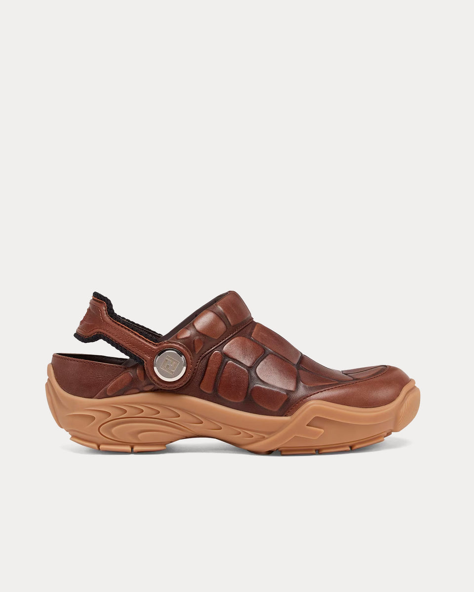 Fendi Lab Leather Brown Clogs - Sneak in Peace