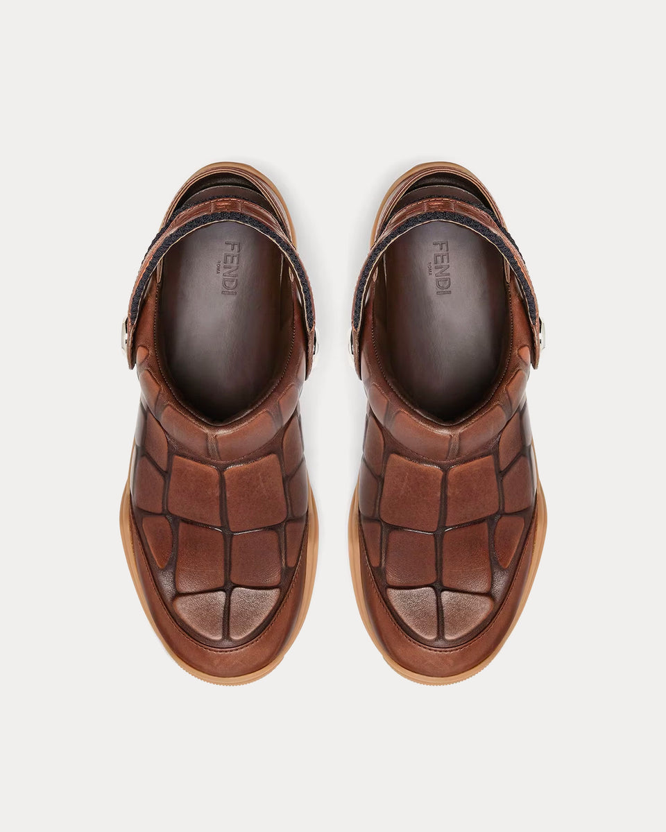 Fendi Lab Leather Brown Clogs - Sneak in Peace