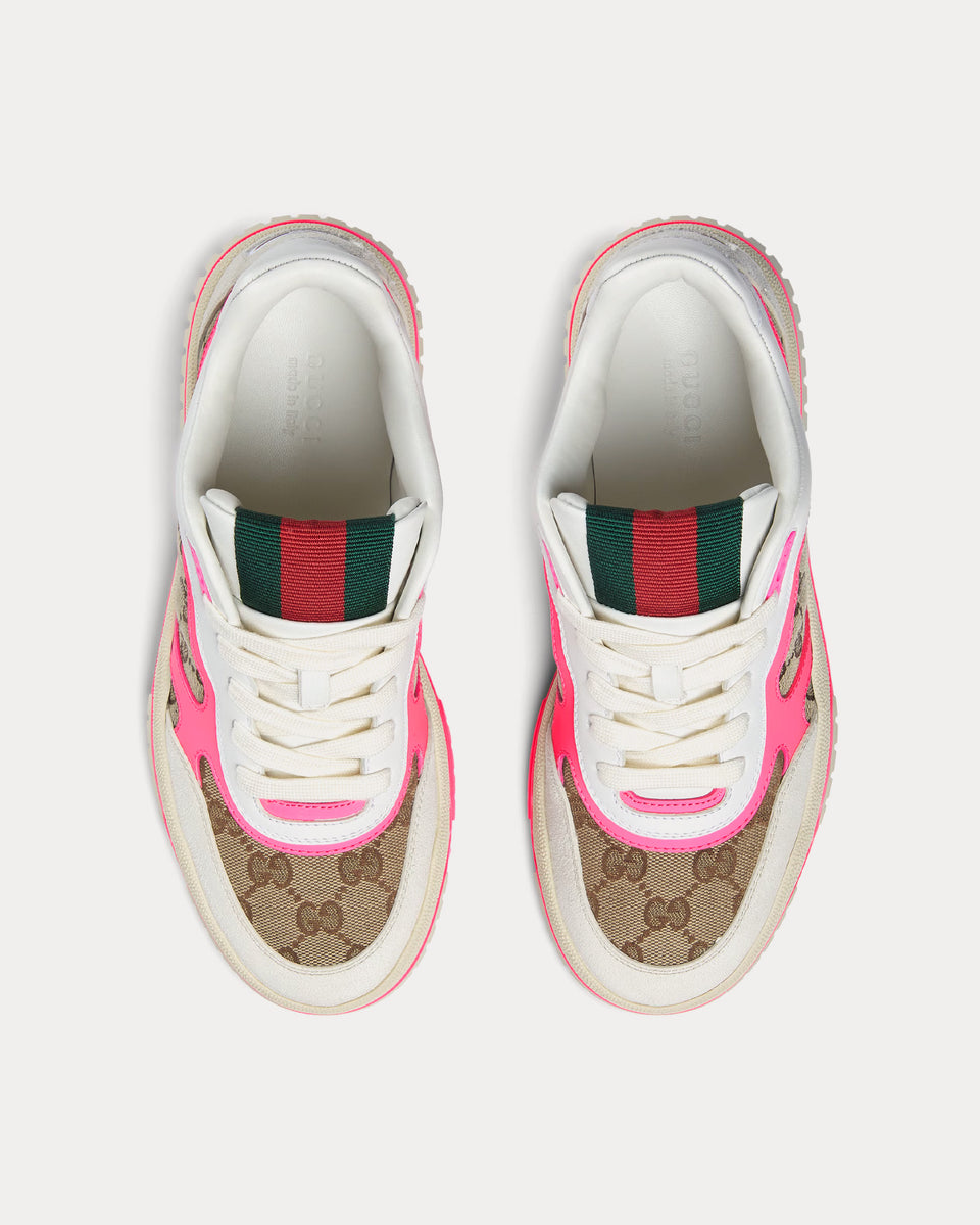 Gucci Re-Web Leather with Original GG Canvas White / Pink Low Top ...