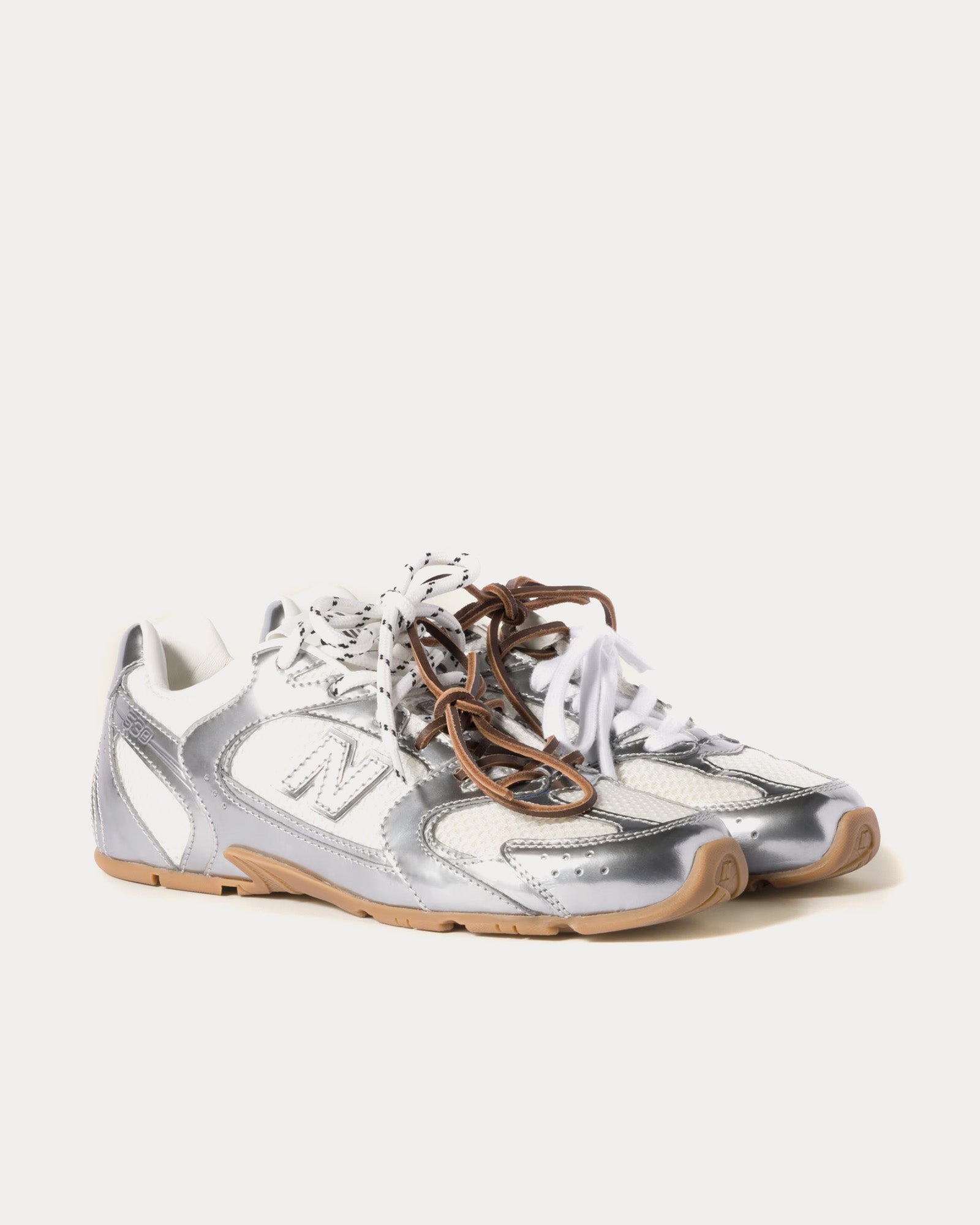 New Balance x Miu Miu Women's 530 SL Metallic Leather & Mesh Silver Low Top Sneakers & Trainers
