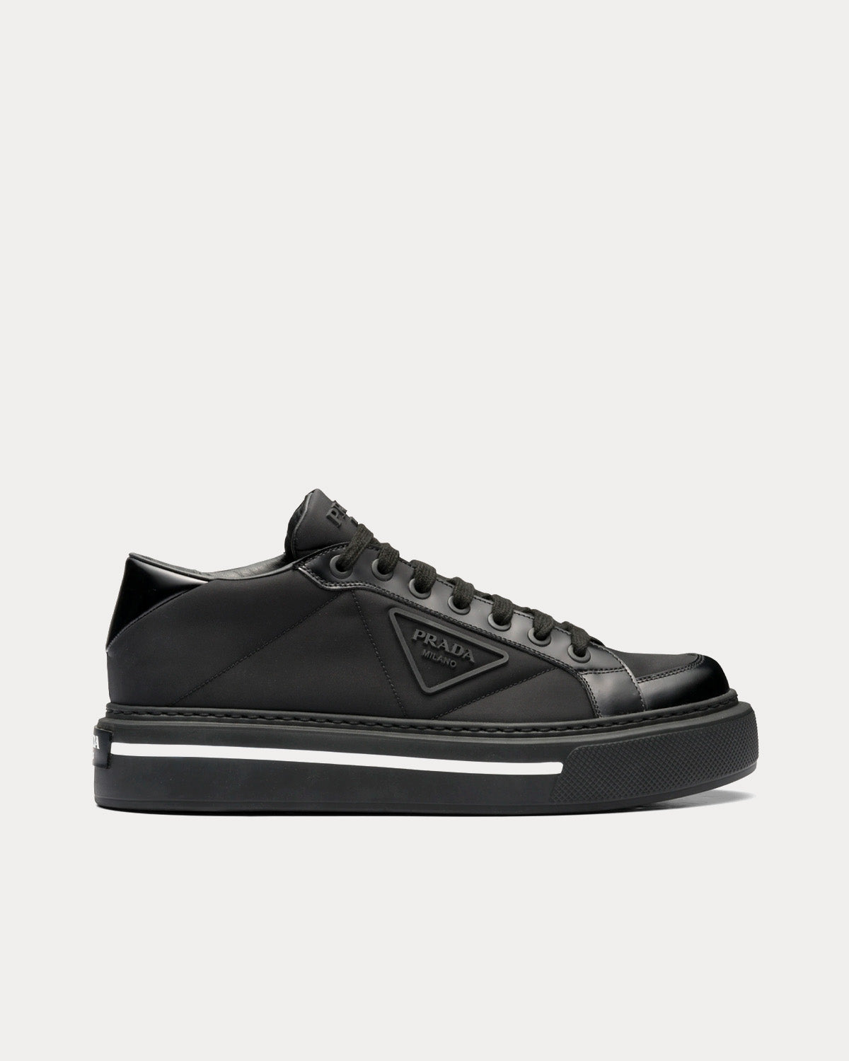 Prada Women's Macro Re-Nylon & Brushed Leather Black Low Top Sneakers ...