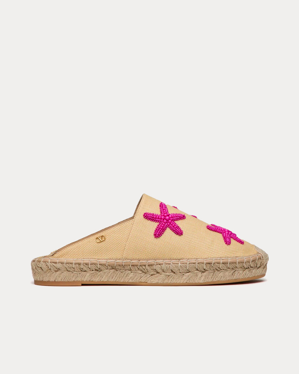 Valentino Escape in Raffia with Starfish Embroidery Natural Mules ...