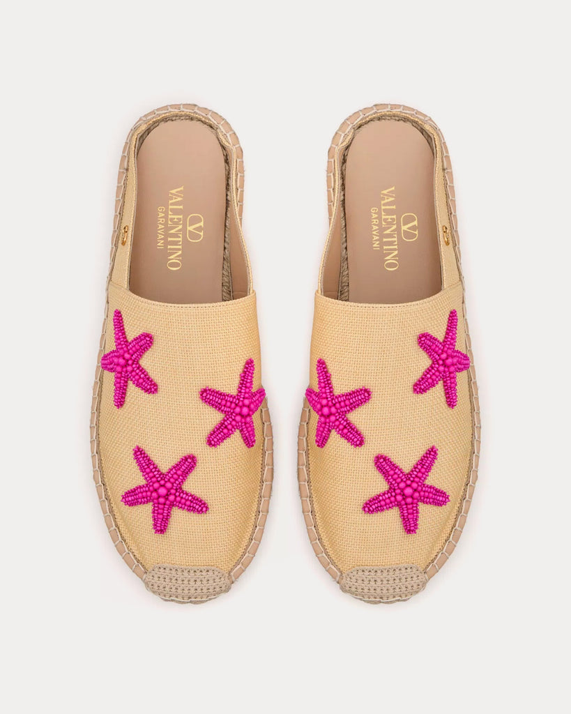 Valentino Escape in Raffia with Starfish Embroidery Natural Mules ...