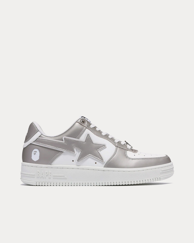 A Bathing APE Bape Sta #4 Silver / White Low Top Sneakers - Sneak in Peace
