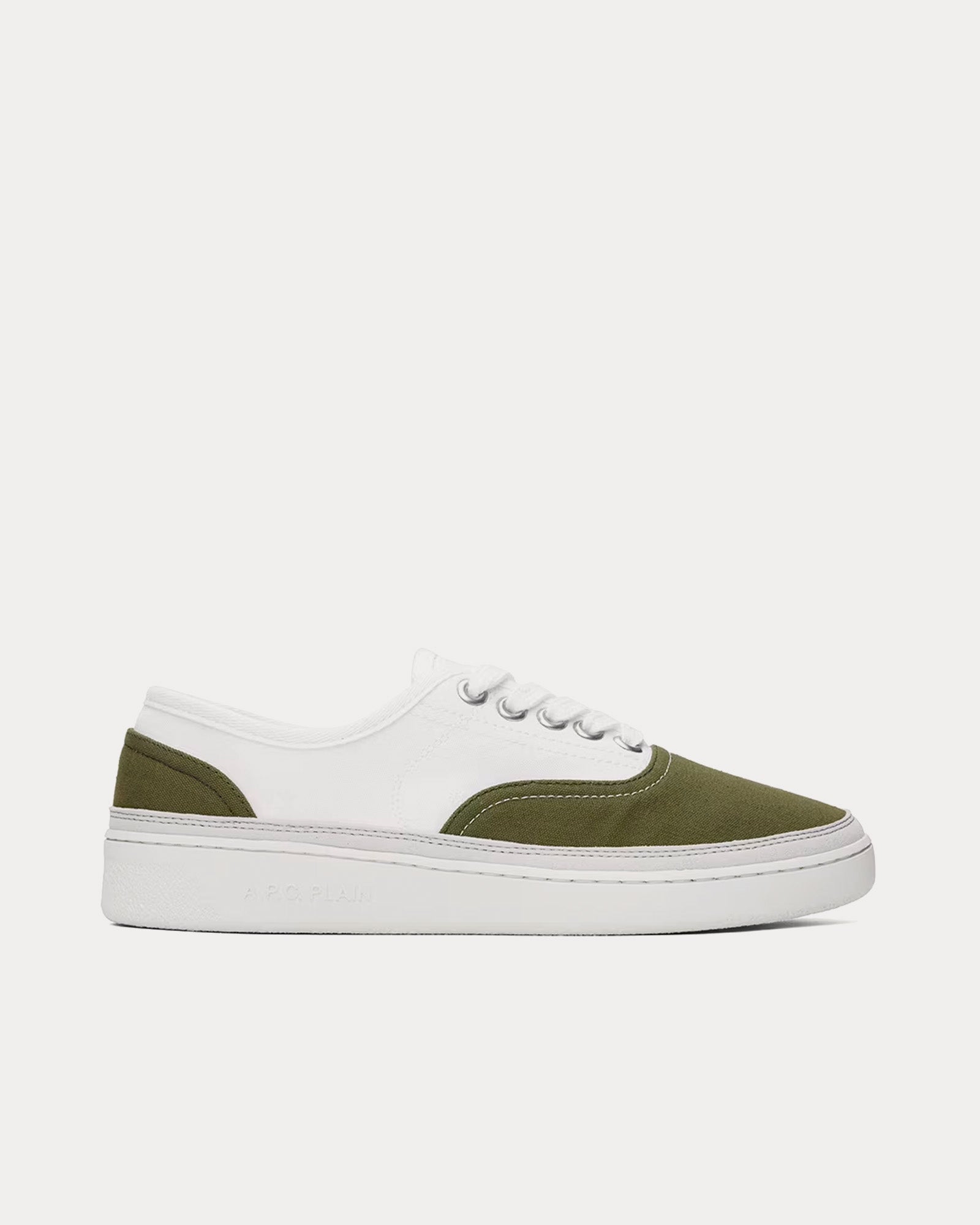 A.P.C. Men's Plain Simple Canvas Khaki / White Low Top Sneakers & Trainers