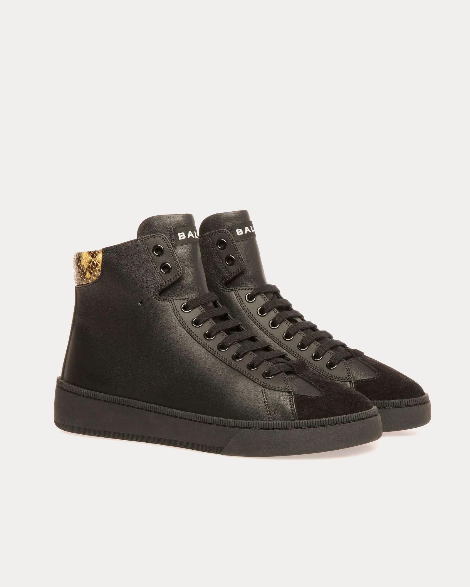 Bally Men's Raise Leather Python Print Black High Top Sneakers & Trainers