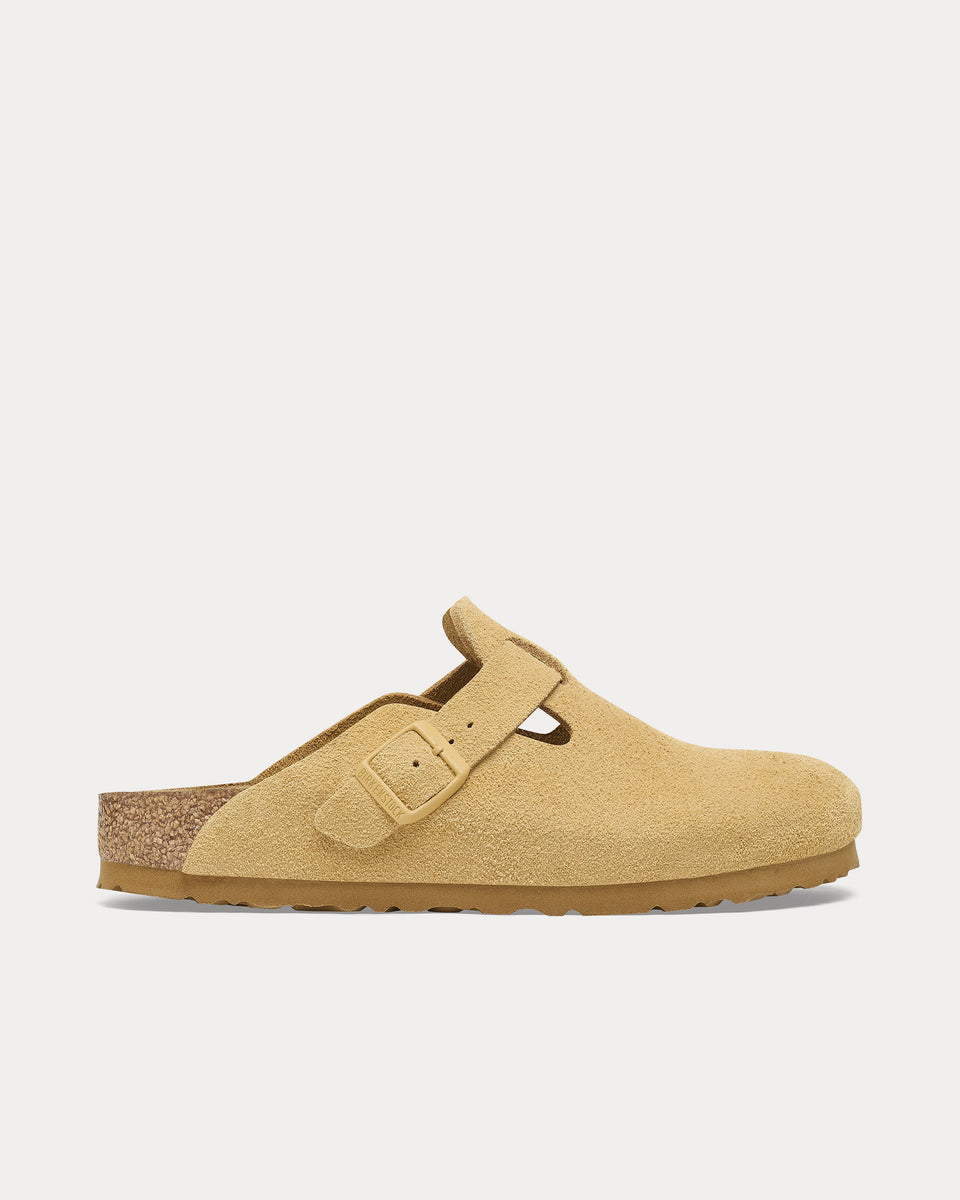 Birkenstock Boston Suede Leather Latte Cream Clogs - Sneak in Peace