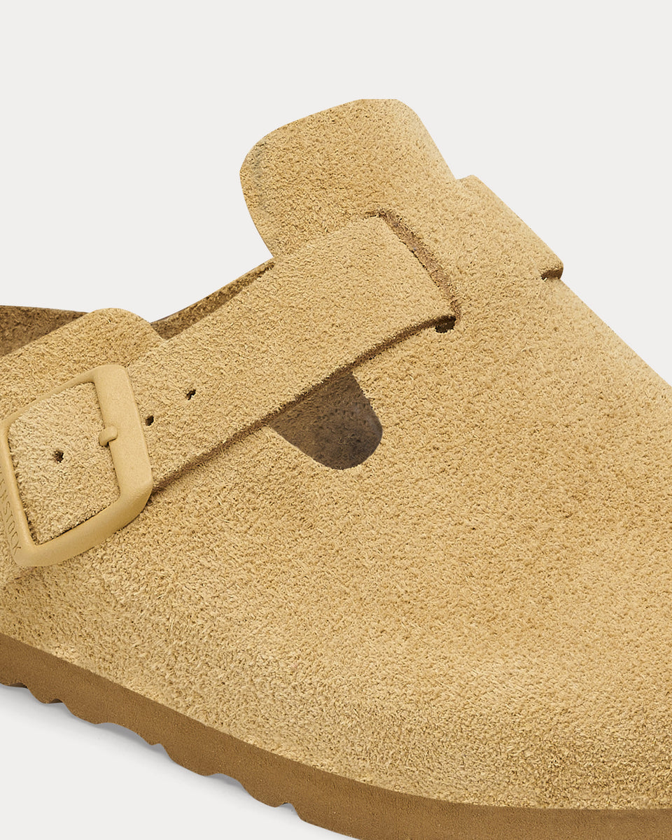 Birkenstock Boston Suede Leather Latte Cream Clogs - Sneak in Peace