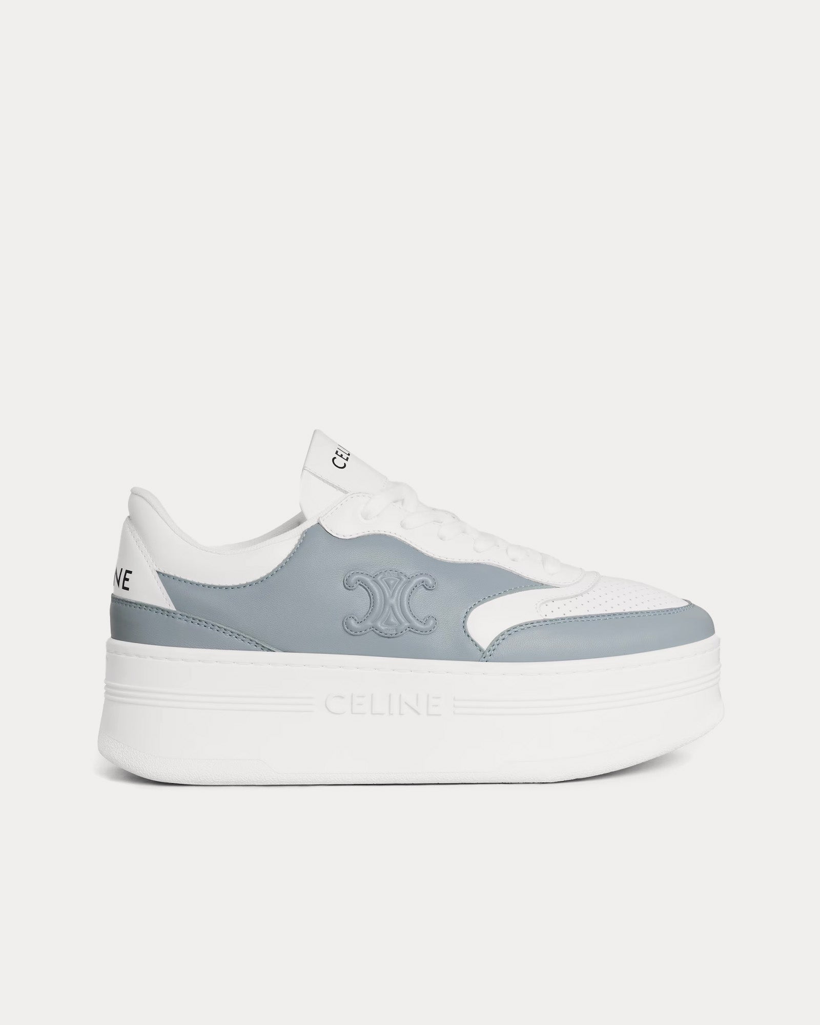 Celine Women's Block Wedge Triomphe Calfskin Ice Blue / Optic White Low ...