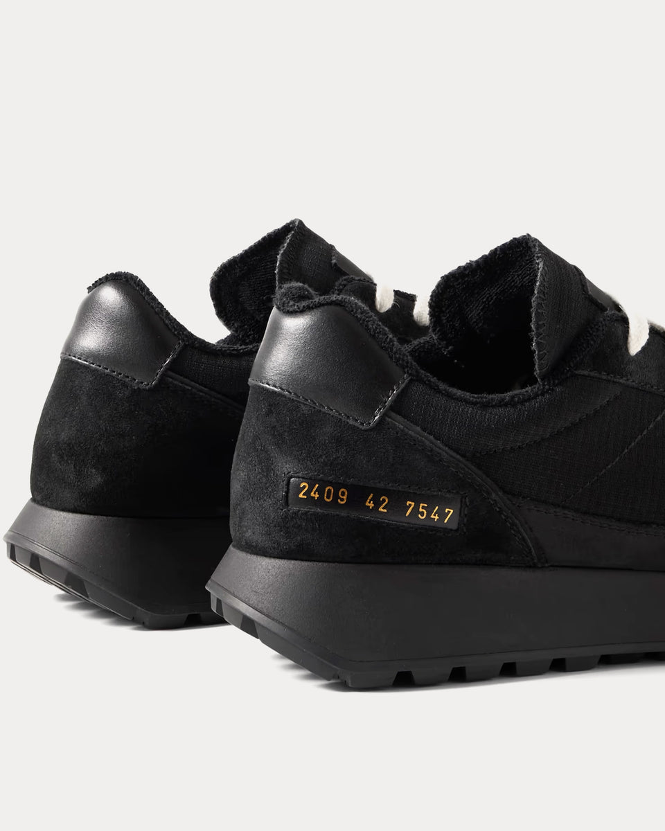 Common Projects Track Classic Leather & Suede-Trimmed Ripstop Black Low ...