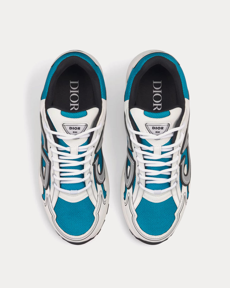 Dior Men's B30 Blue Mesh and White Technical Fabric Low Top Sneakers