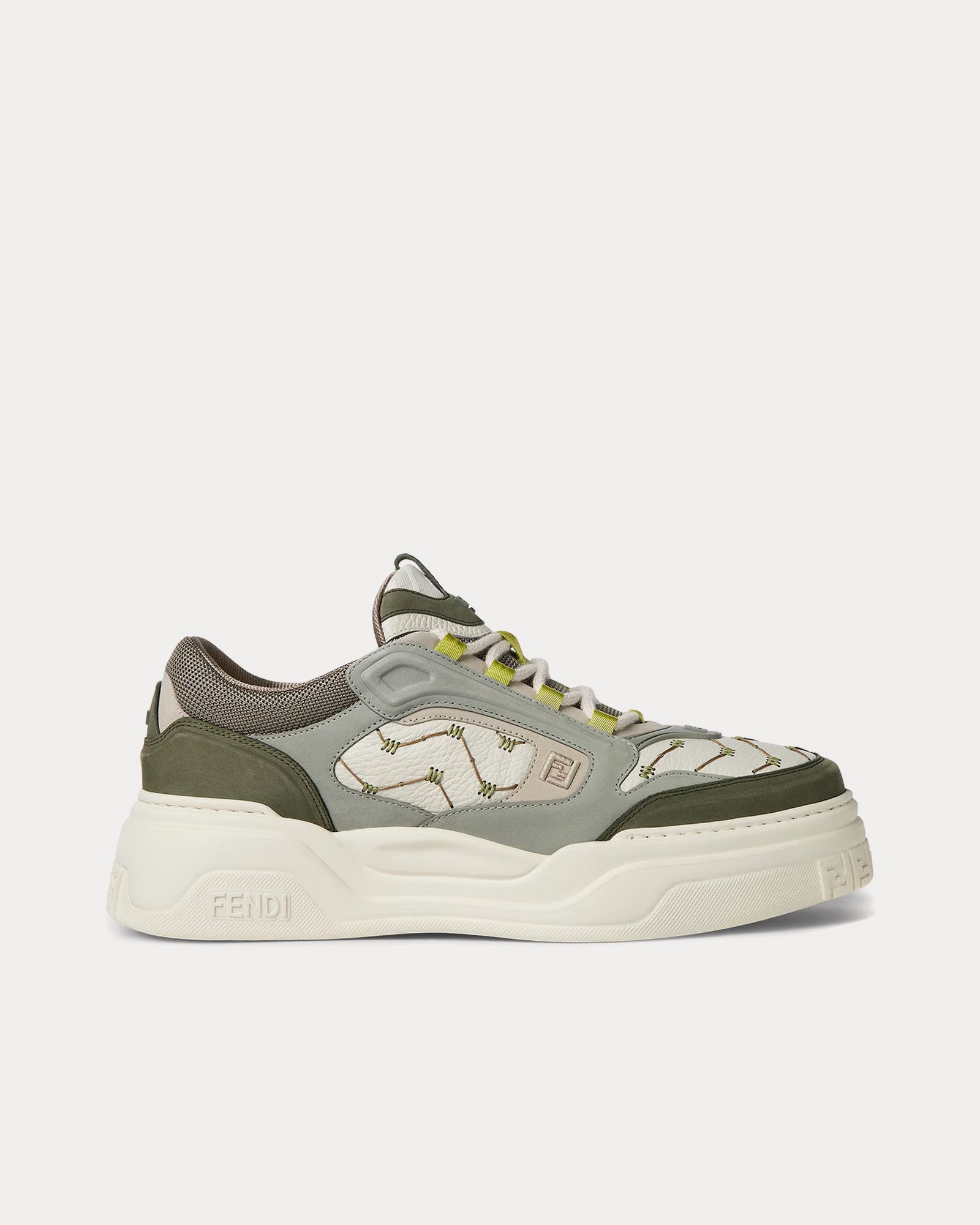 Fendi Men's Force Leather & Nubuck White / Green Low Top Sneakers ...