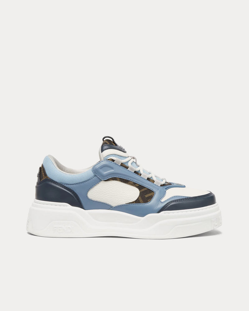 Fendi Men's Force Leather White / Light Blue / Blue Low Top Sneakers
