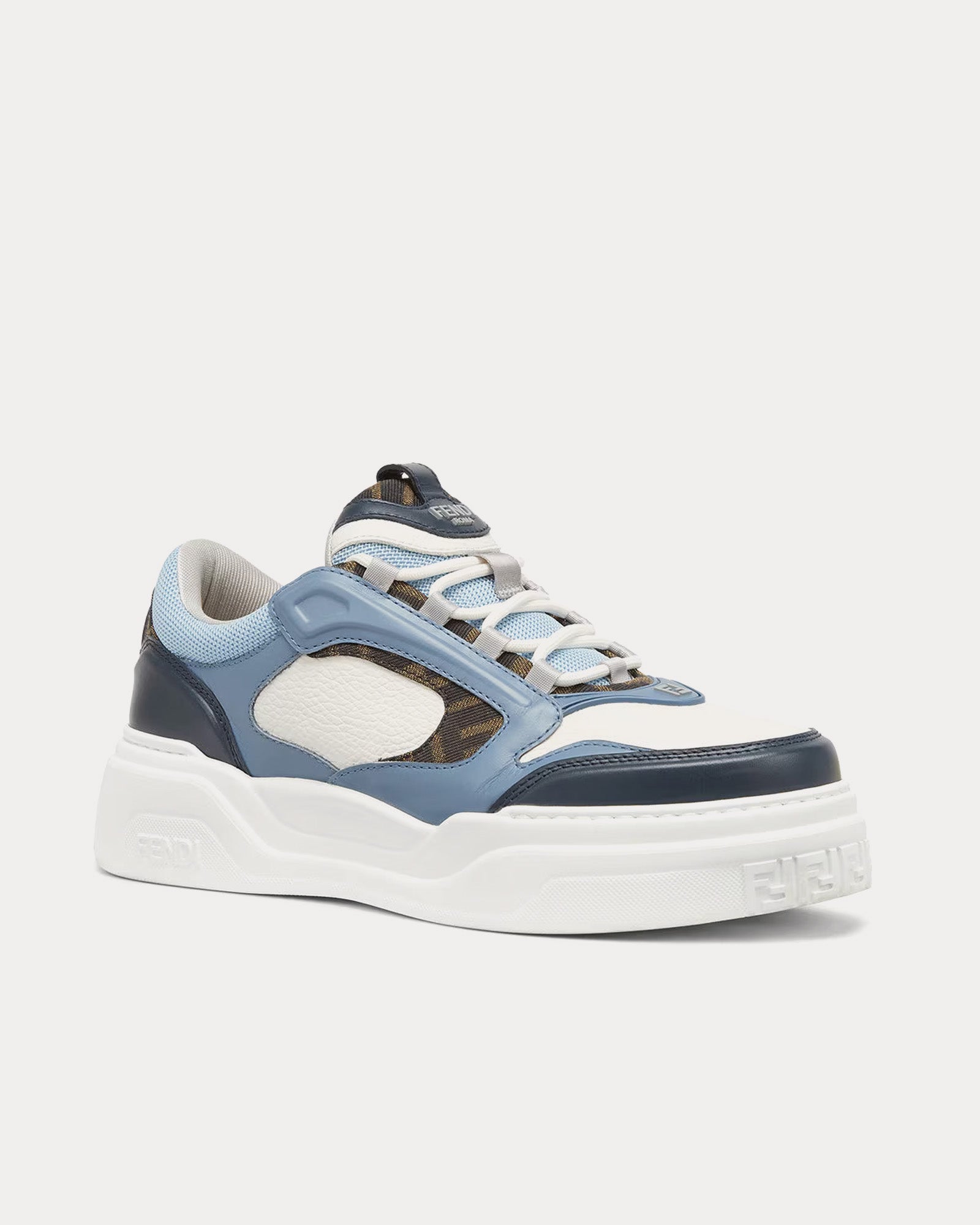 Fendi Men's Force Leather White / Light Blue / Blue Low Top Sneakers