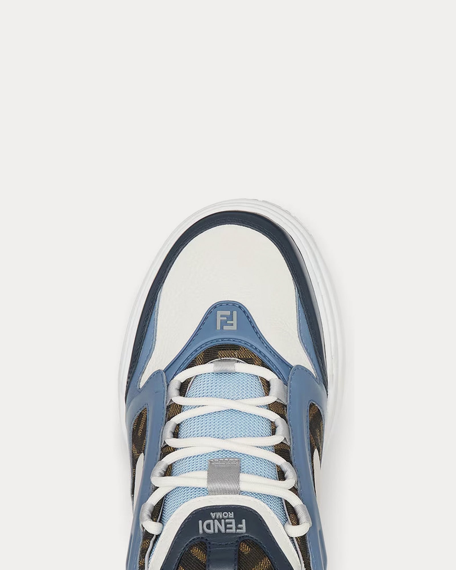 Fendi Men's Force Leather White / Light Blue / Blue Low Top Sneakers