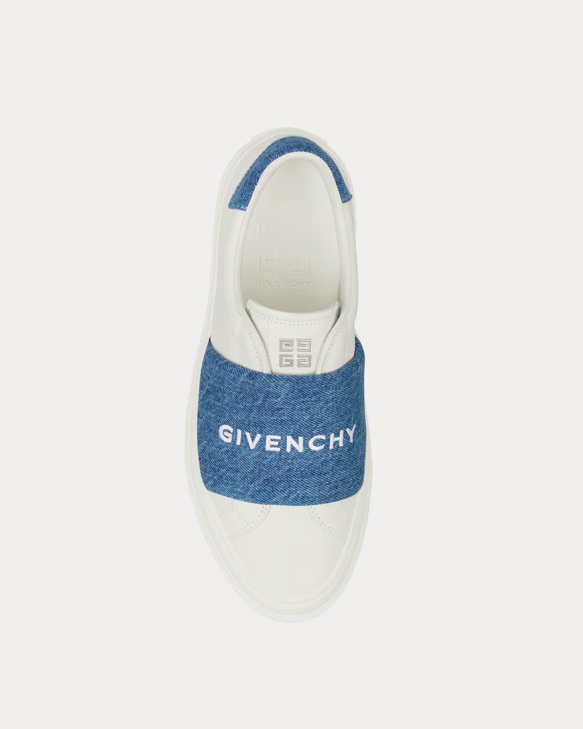 Givenchy City Sport Denim Strap Leather White / Blue Slip On Sneakers ...
