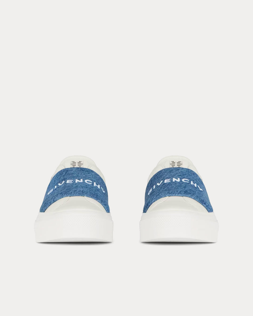 Givenchy City Sport Denim Strap Leather White / Blue Slip On Sneakers ...