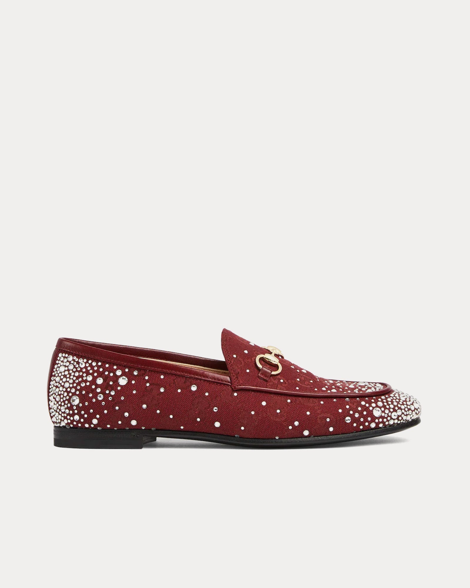 Gucci Women's GG Crystal Gucci Jordaan Loafer in Rosso Ancora Canvas