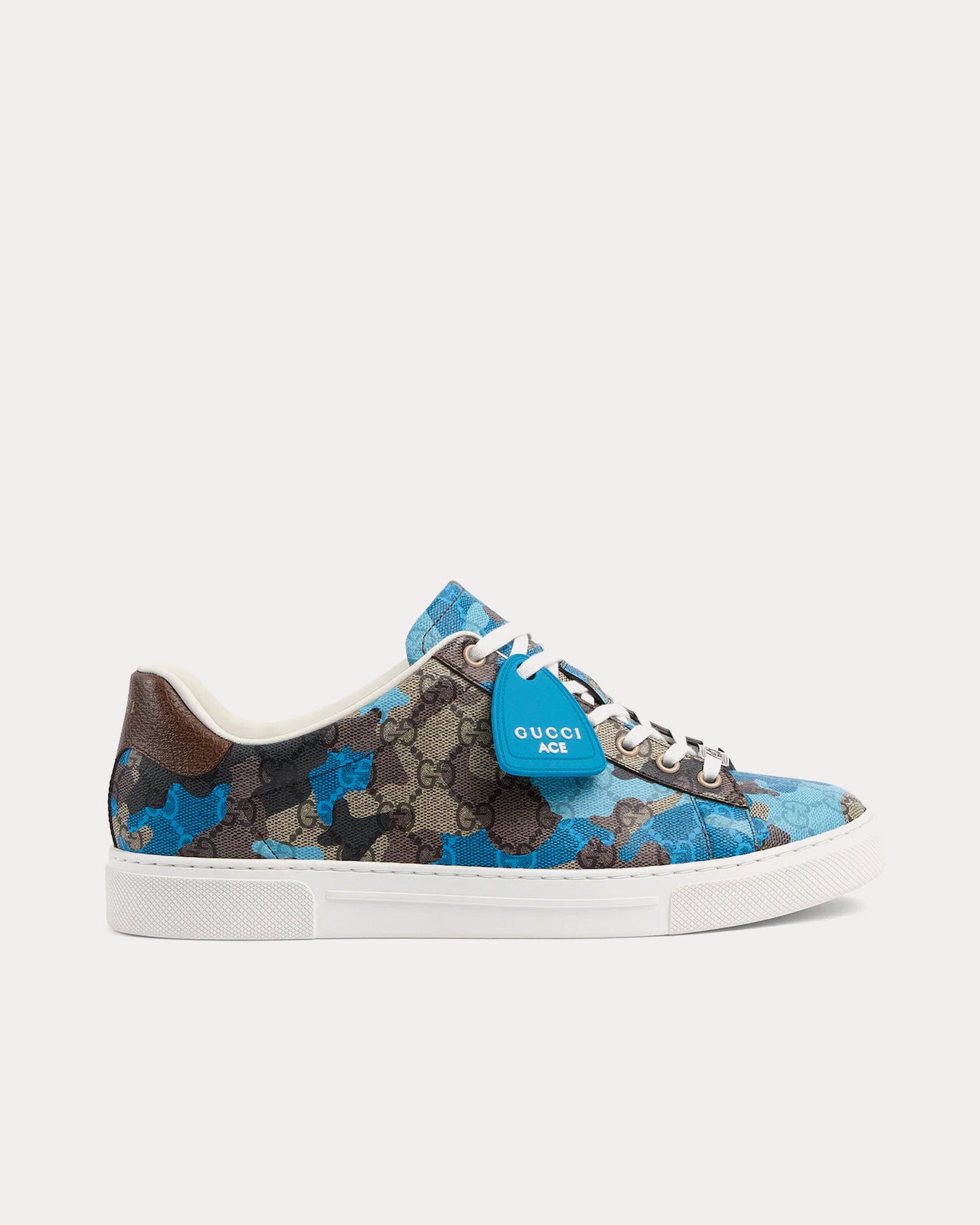 Gucci Men's Ace with Web GG Monogram Camouflage Blue / Light Blue Low ...