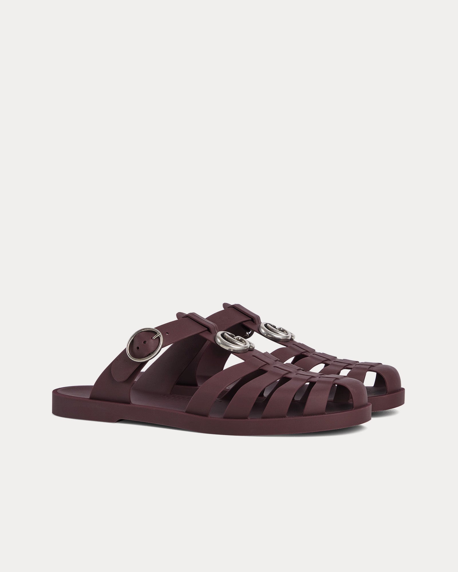 Gucci Men's Double G Rubber Bordeaux Mules