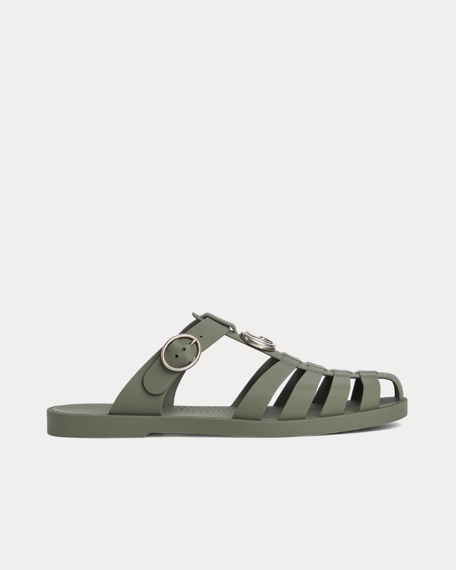 Gucci Men's Double G Rubber Dark Green Mules