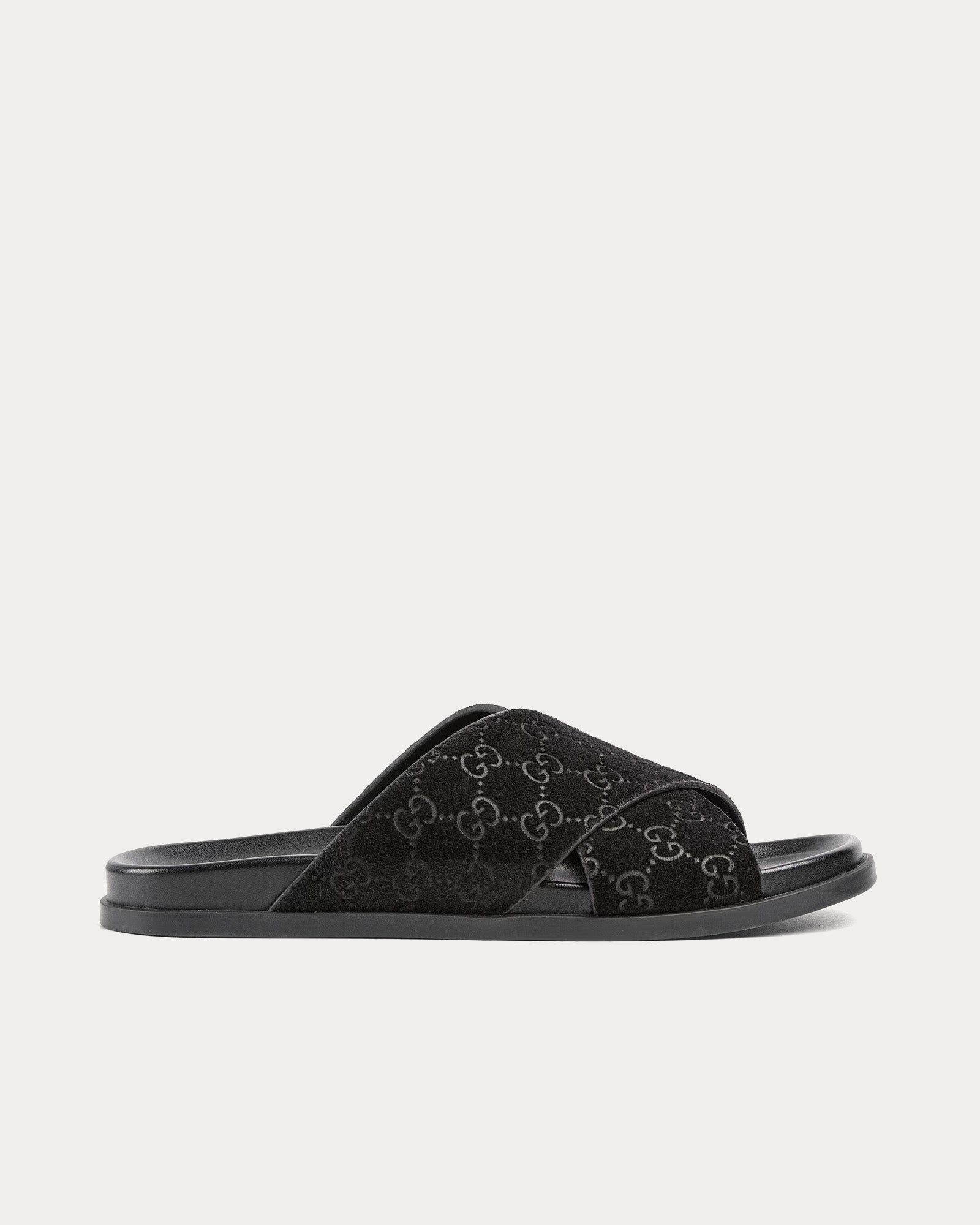 Gucci Men's Slide Crossover GG Suede Black Sandals