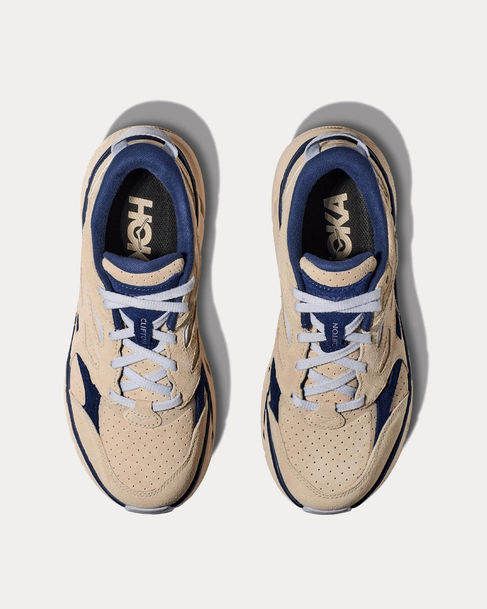 Hoka Clifton L Suede Oat Milk / Bellwether Blue Running Shoes - Sneak ...