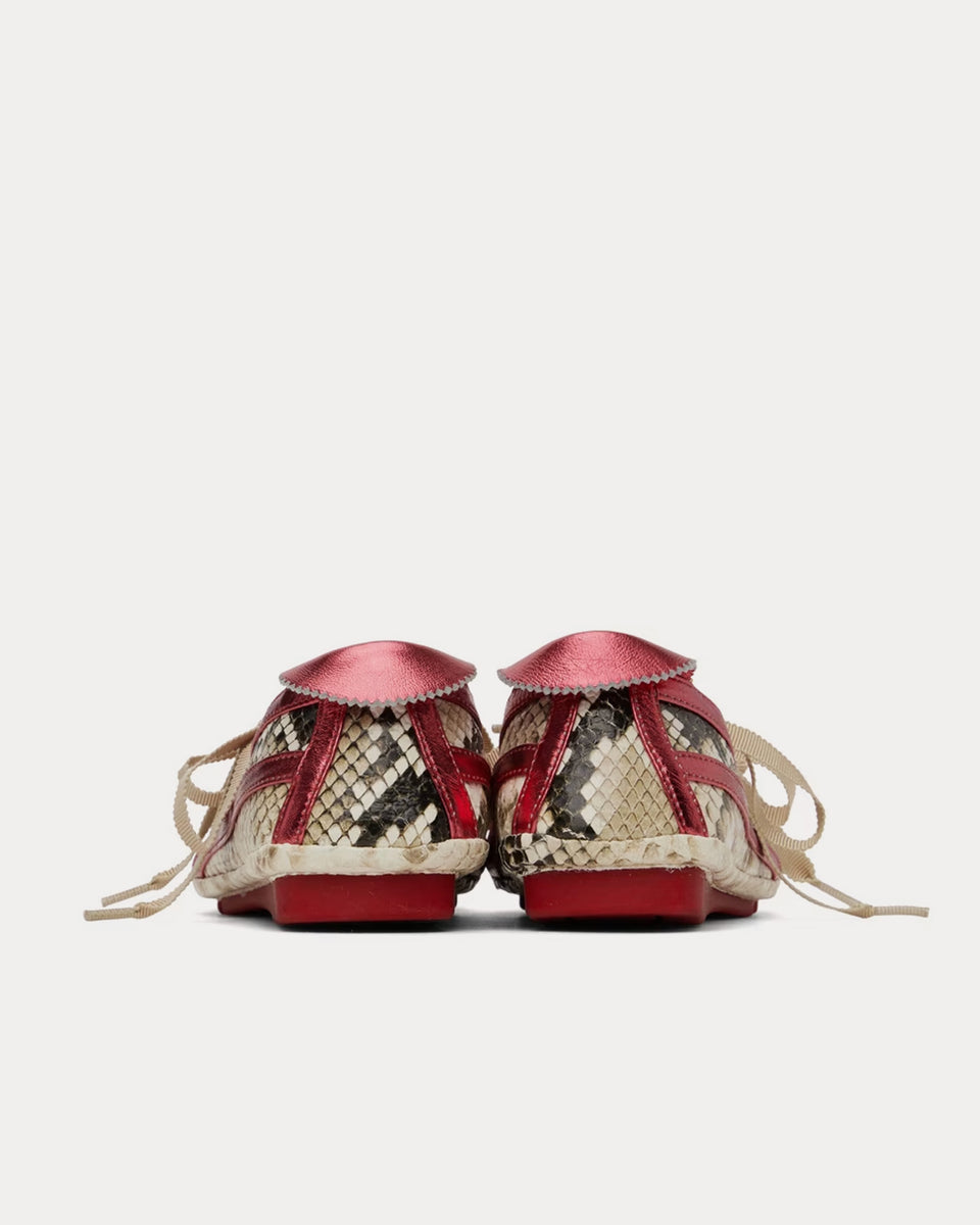 Kiko Kostadinov Lella Hybrid Ballerina Ivory Python / Fire Red Slip Ons ...