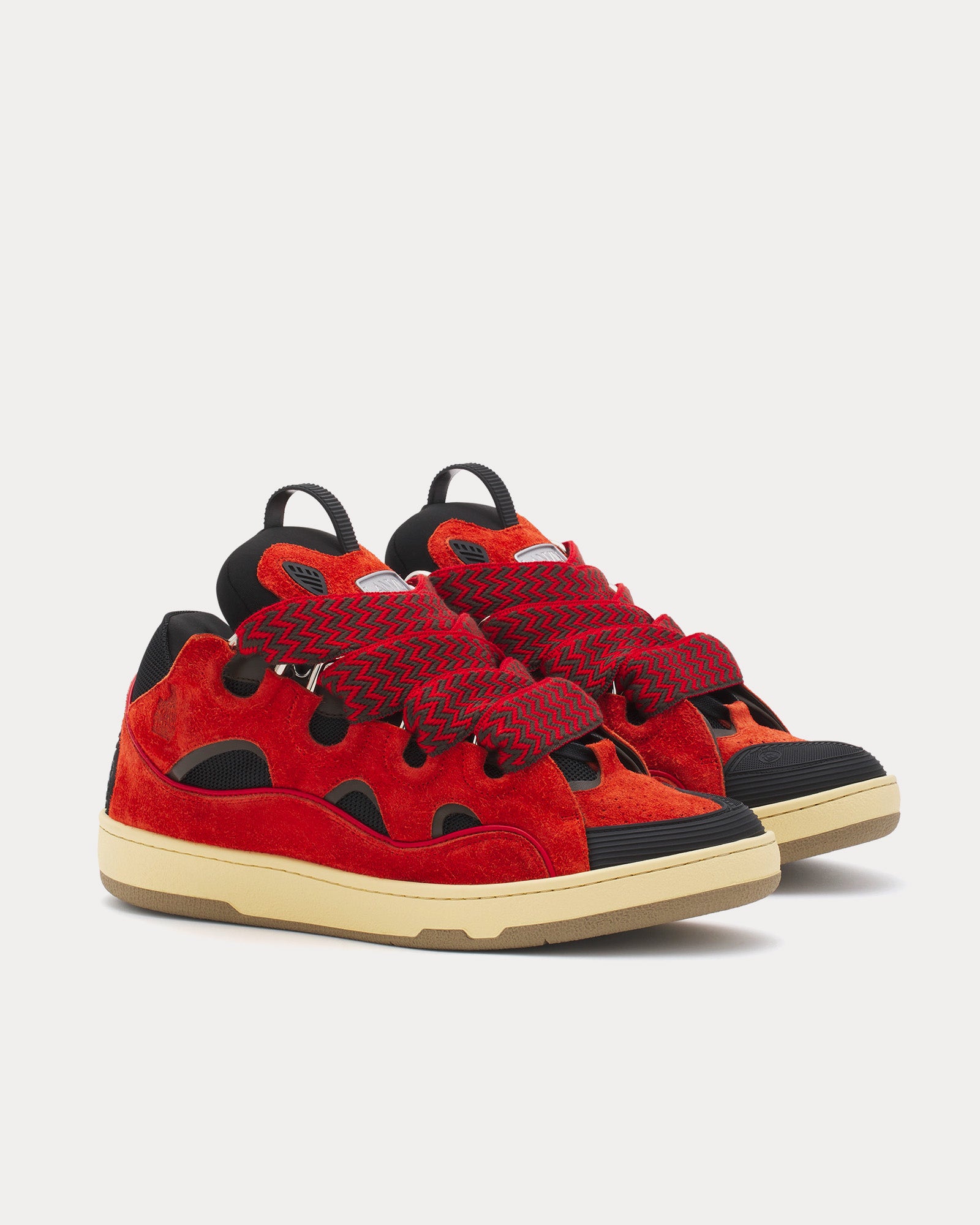 Lanvin Men's Curb Leather Poppy / Red Low Top Sneakers