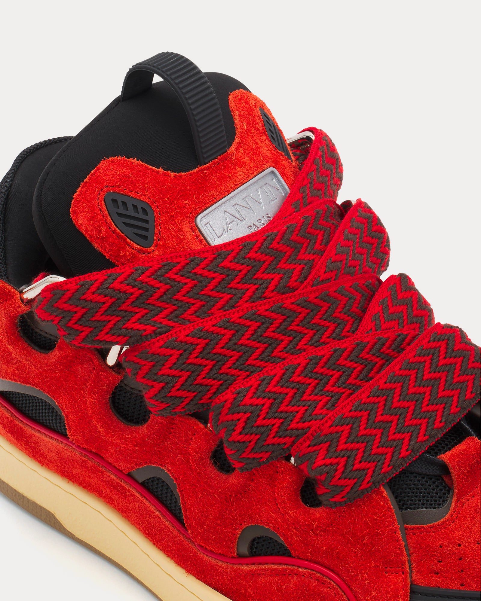 Lanvin Men's Curb Leather Poppy / Red Low Top Sneakers