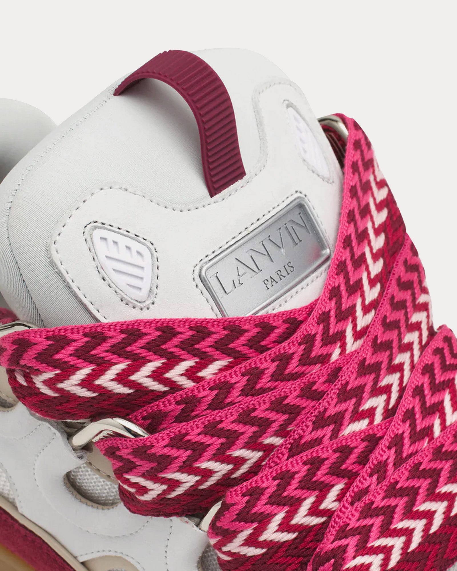 Lanvin Men's Curb Leather White / Raspberry Low Top Sneakers & Trainers