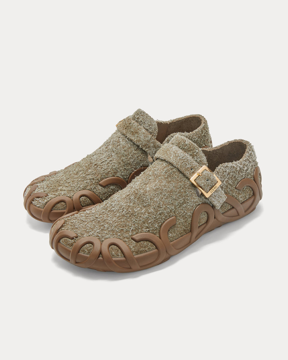 Loewe Rise Loafer Brushed Suede Khaki Green Slip Ons - Sneak in Peace