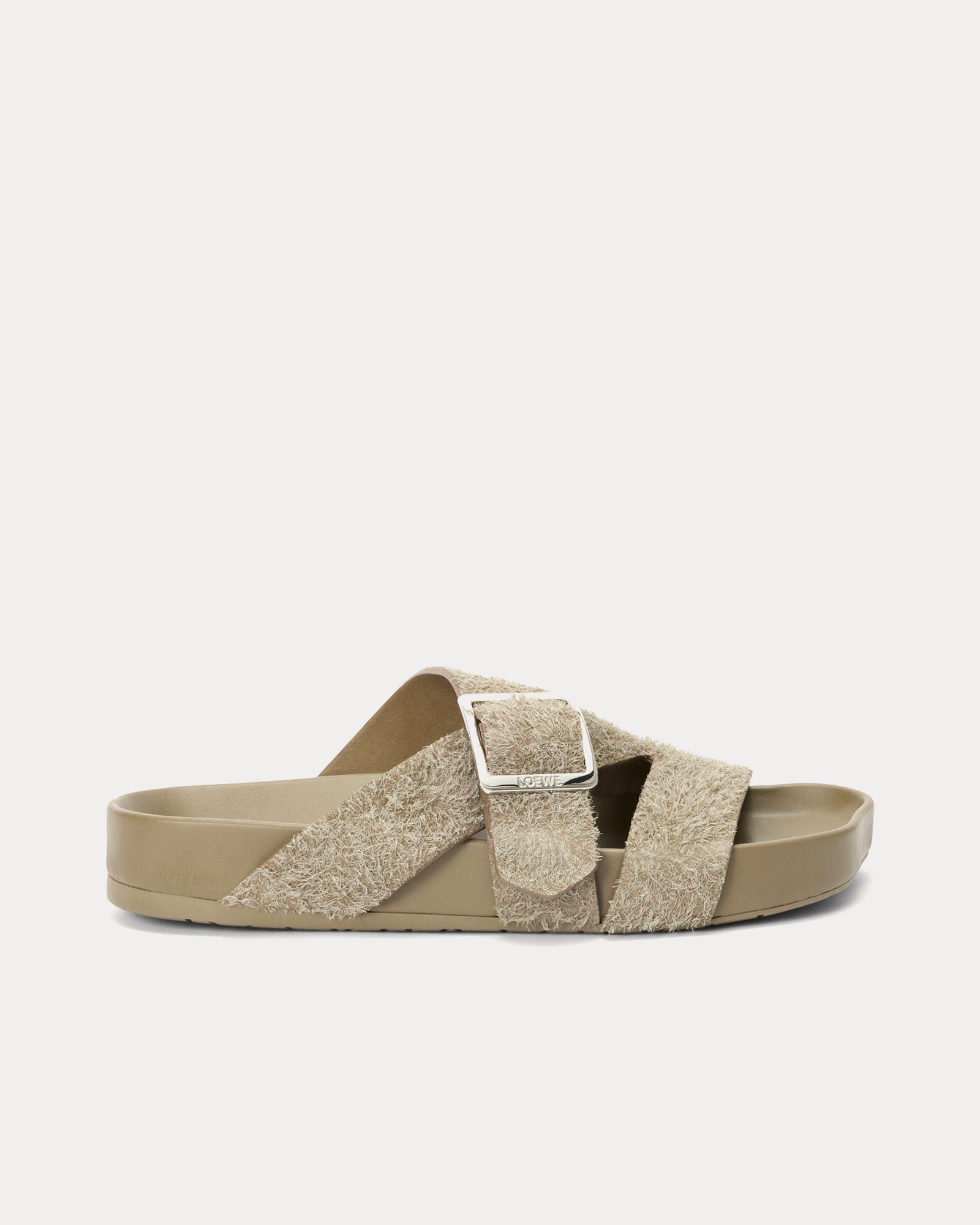 Loewe x Paula's Ibiza Men's Ease Buckle Brushed Suede Khaki Green Slides