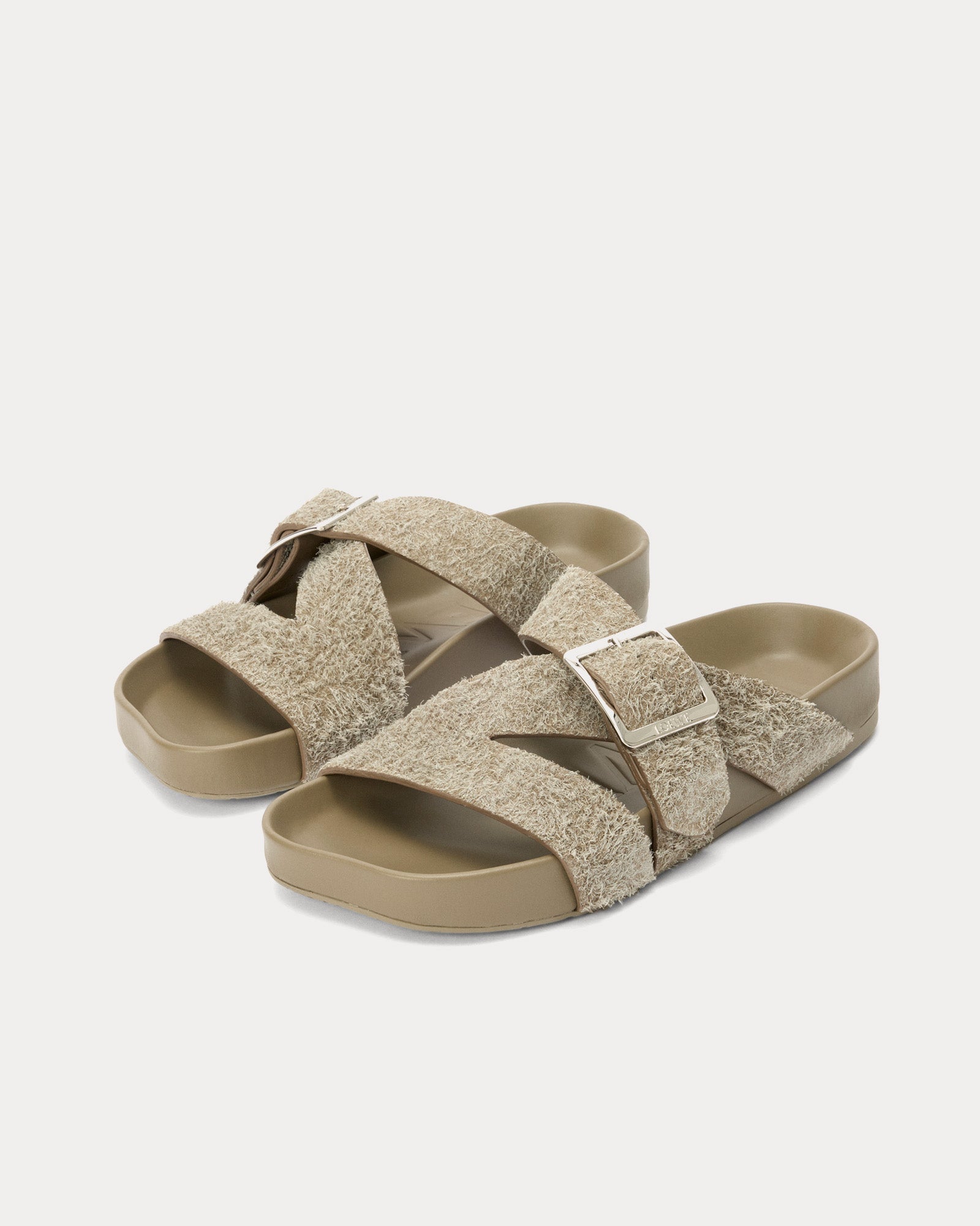 Loewe x Paula's Ibiza Men's Ease Buckle Brushed Suede Khaki Green Slides