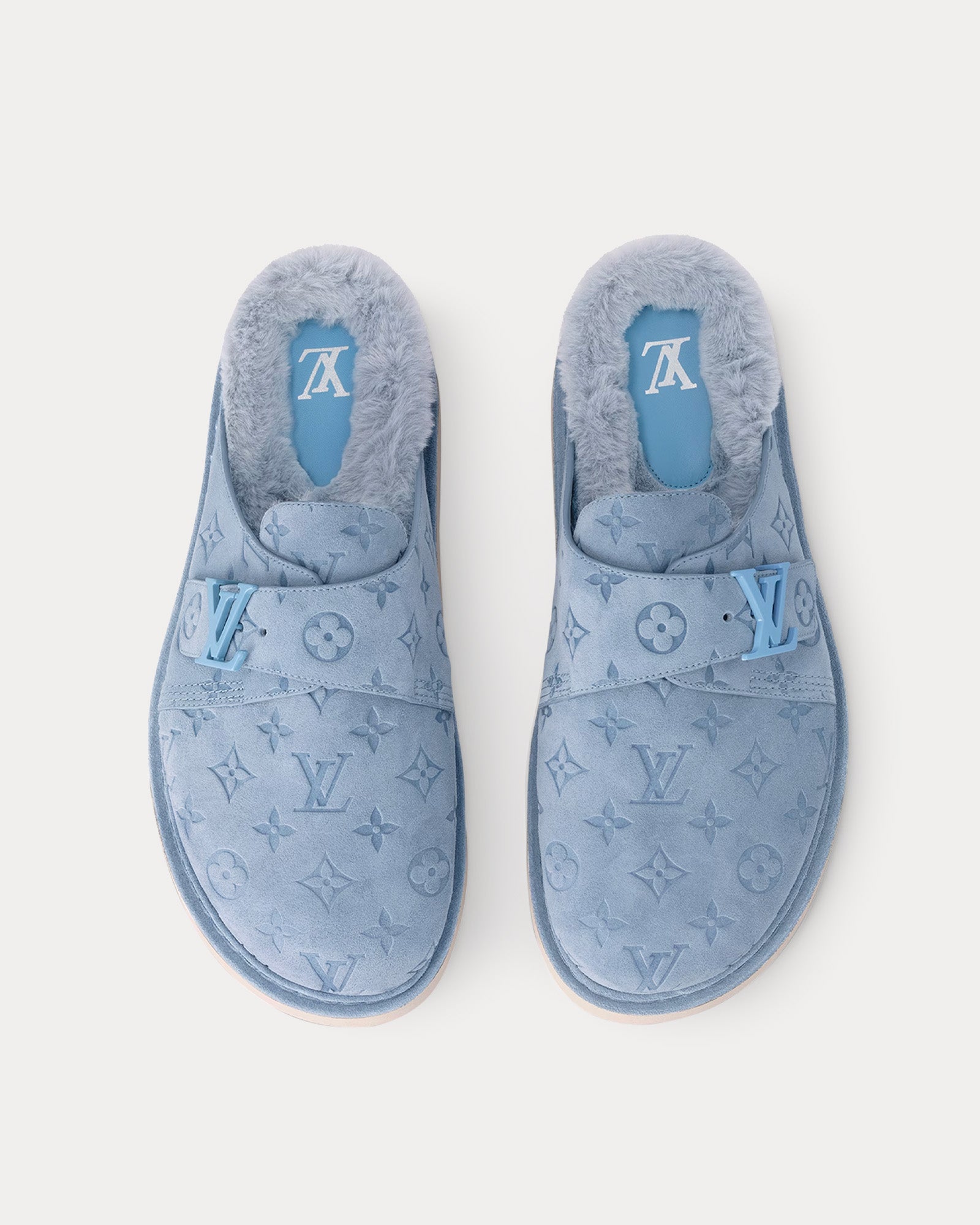 Louis Vuitton LV Easy Monogram-Embossed Suede Blue Mules - Sneak in Peace