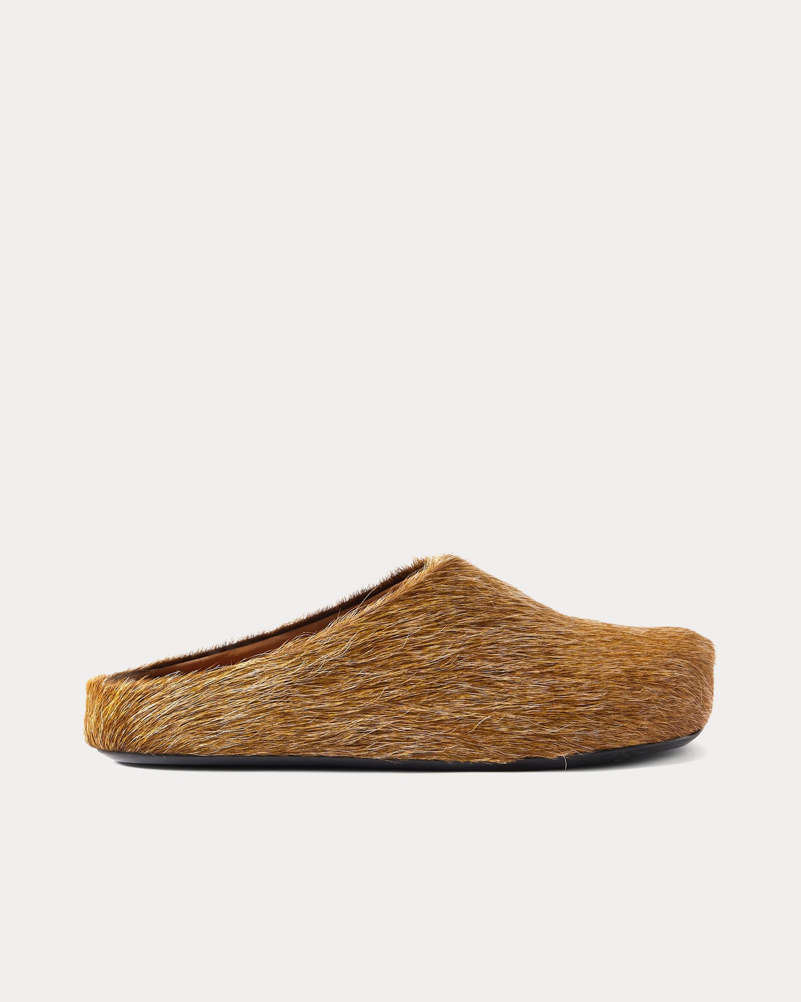 Marni Men's Fussbett Longhair Calfskin Brown Sabot Mules