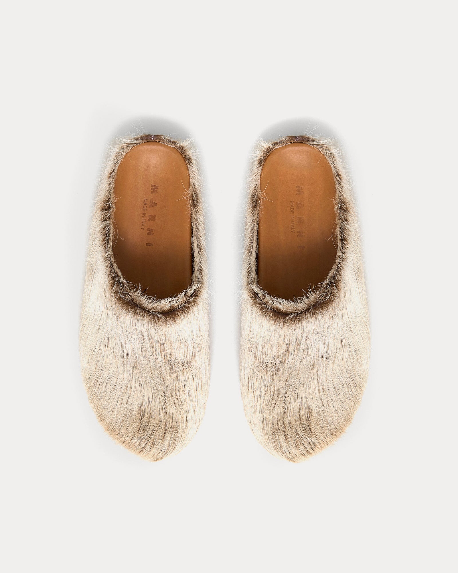 Marni Men's Fussbett Longhair Calfskin Soft Beige Sabot Mules