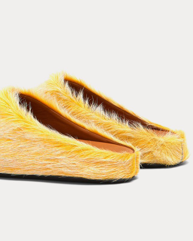 Marni Men's Fussbett Longhair Calfskin Yellow Sabot Mules