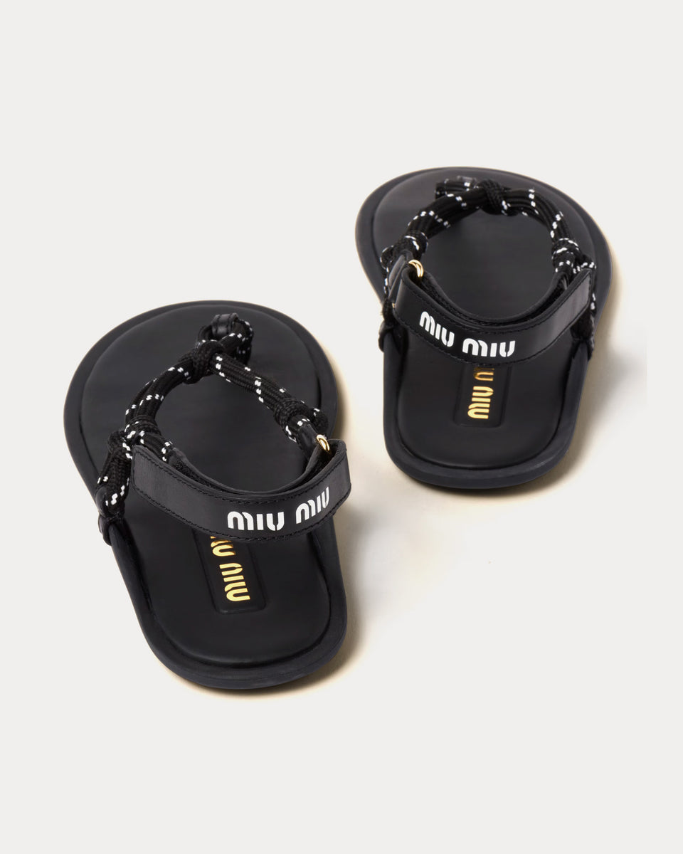 Miu Miu Riviere Cord & Leather Black Sandals - Sneak in Peace