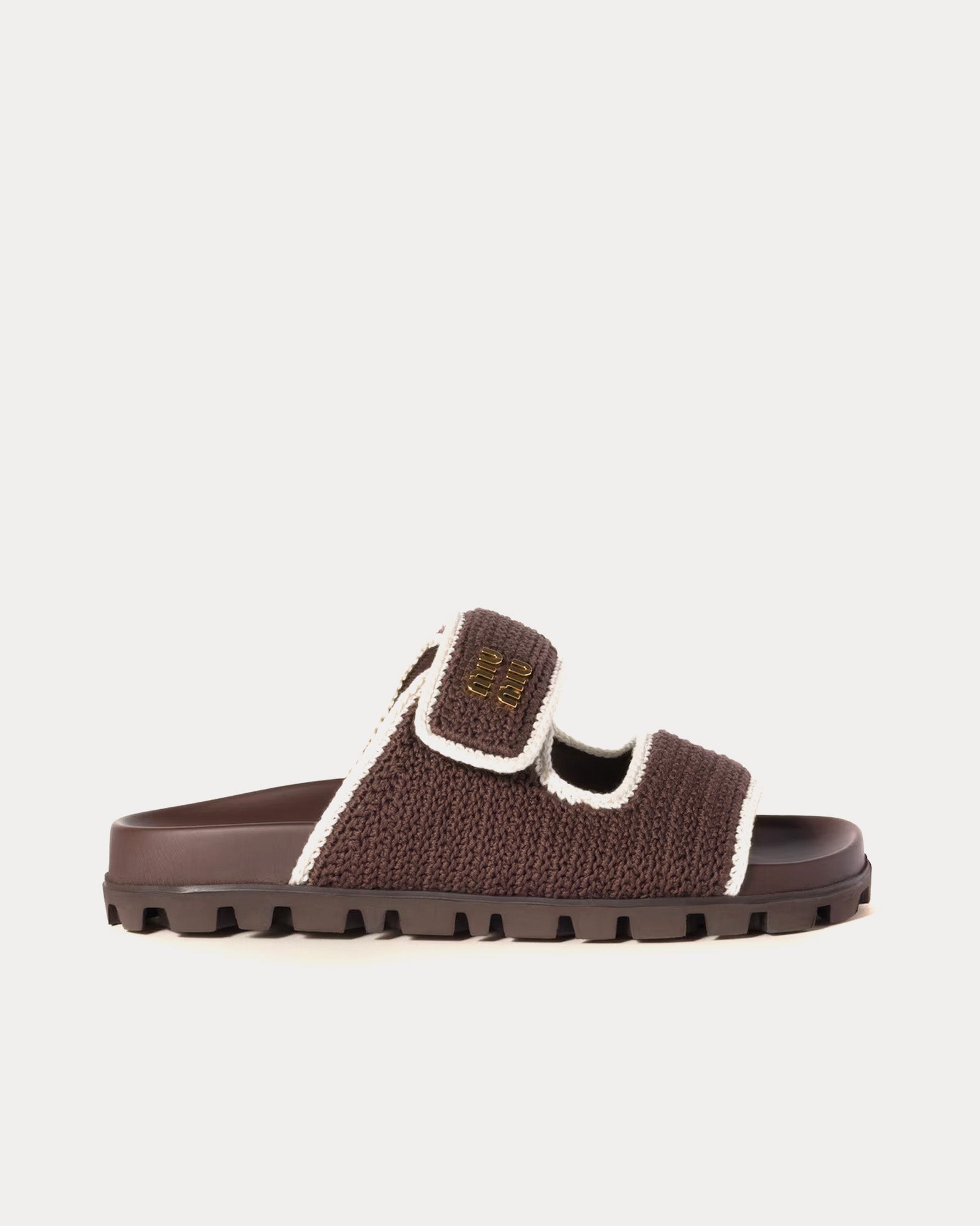 Miu Miu Women's Crochet Knit Cocoa / Ivory Slides