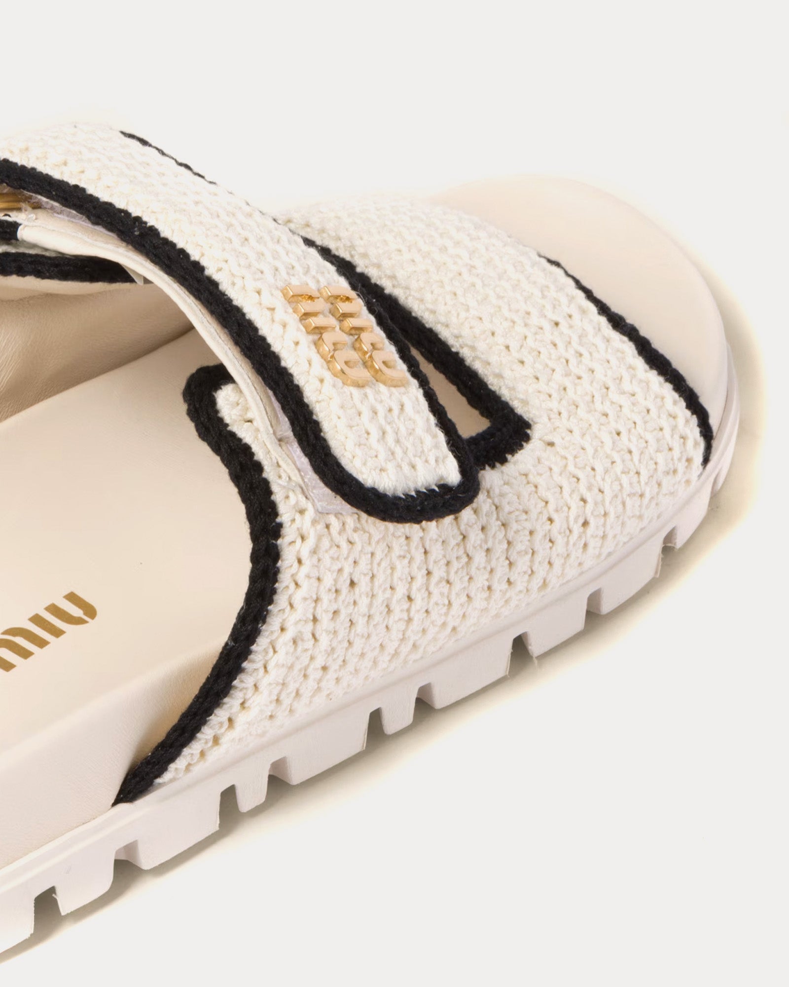 Miu Miu Crochet Knit Ivory / Black Sandals - Sneak in Peace