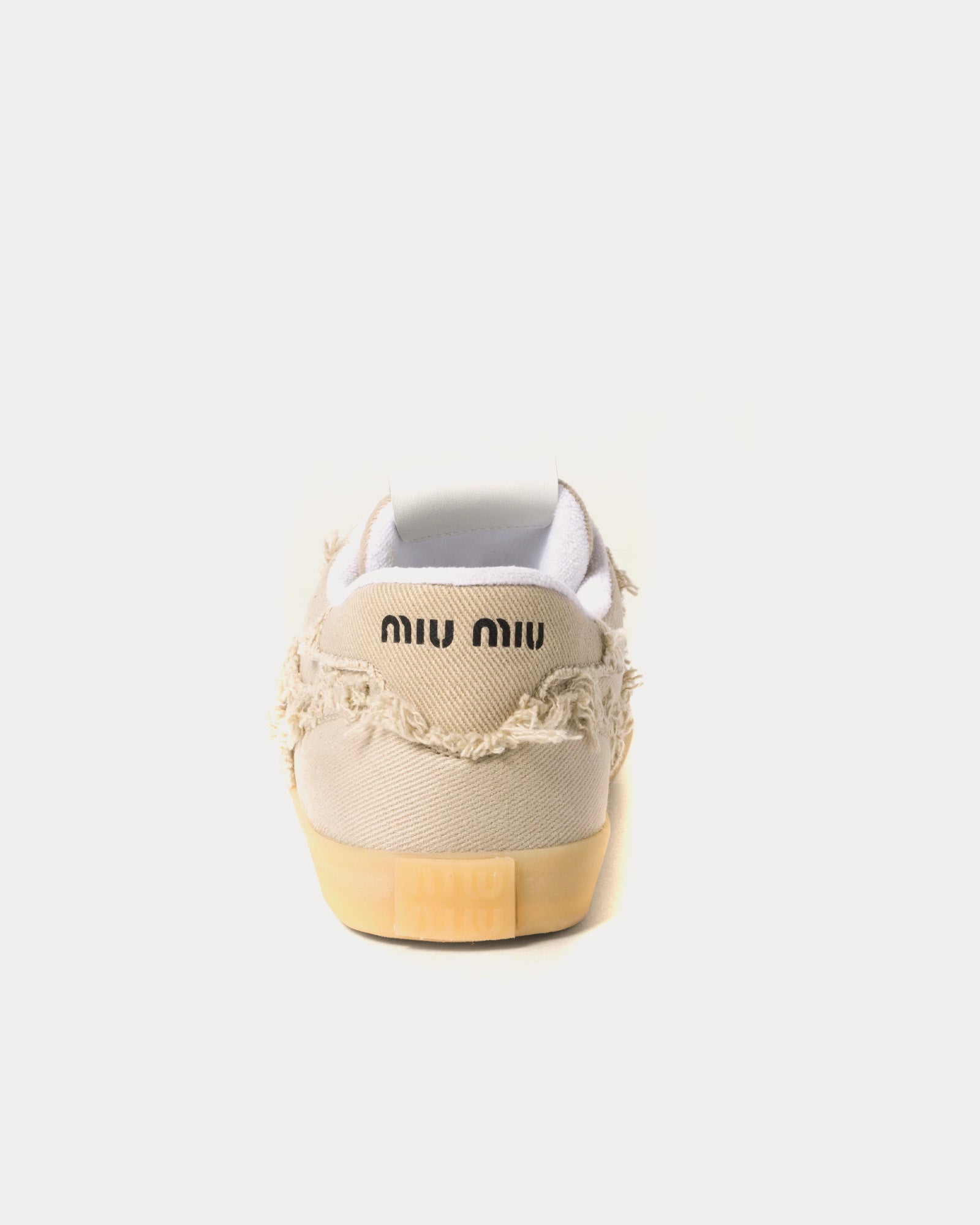 Miu Miu Women's Frayed Denim Colonial Beige Low Top Sneakers & Trainers
