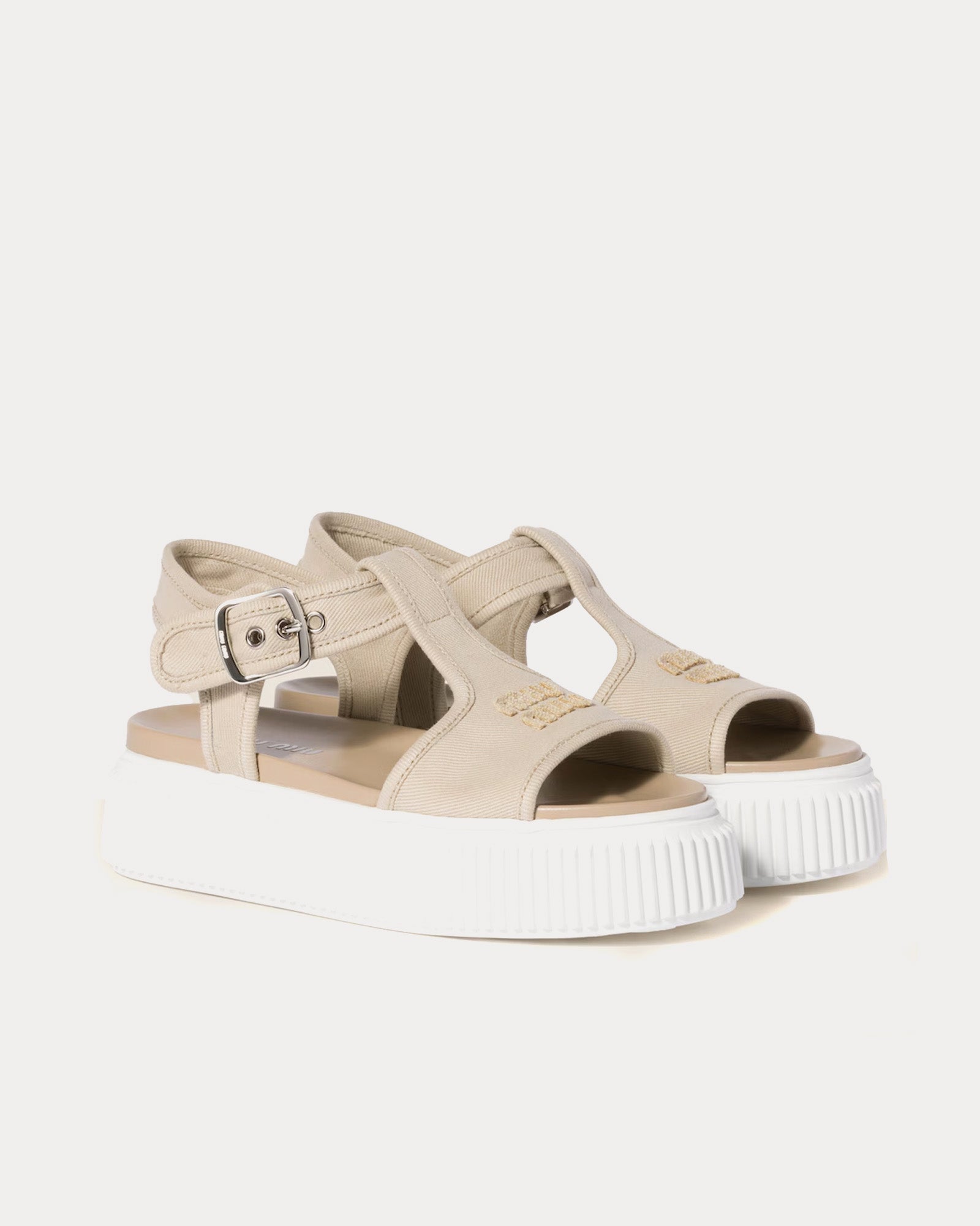 Miu Miu Women's Denim Flatform Colonial Beige Sandals