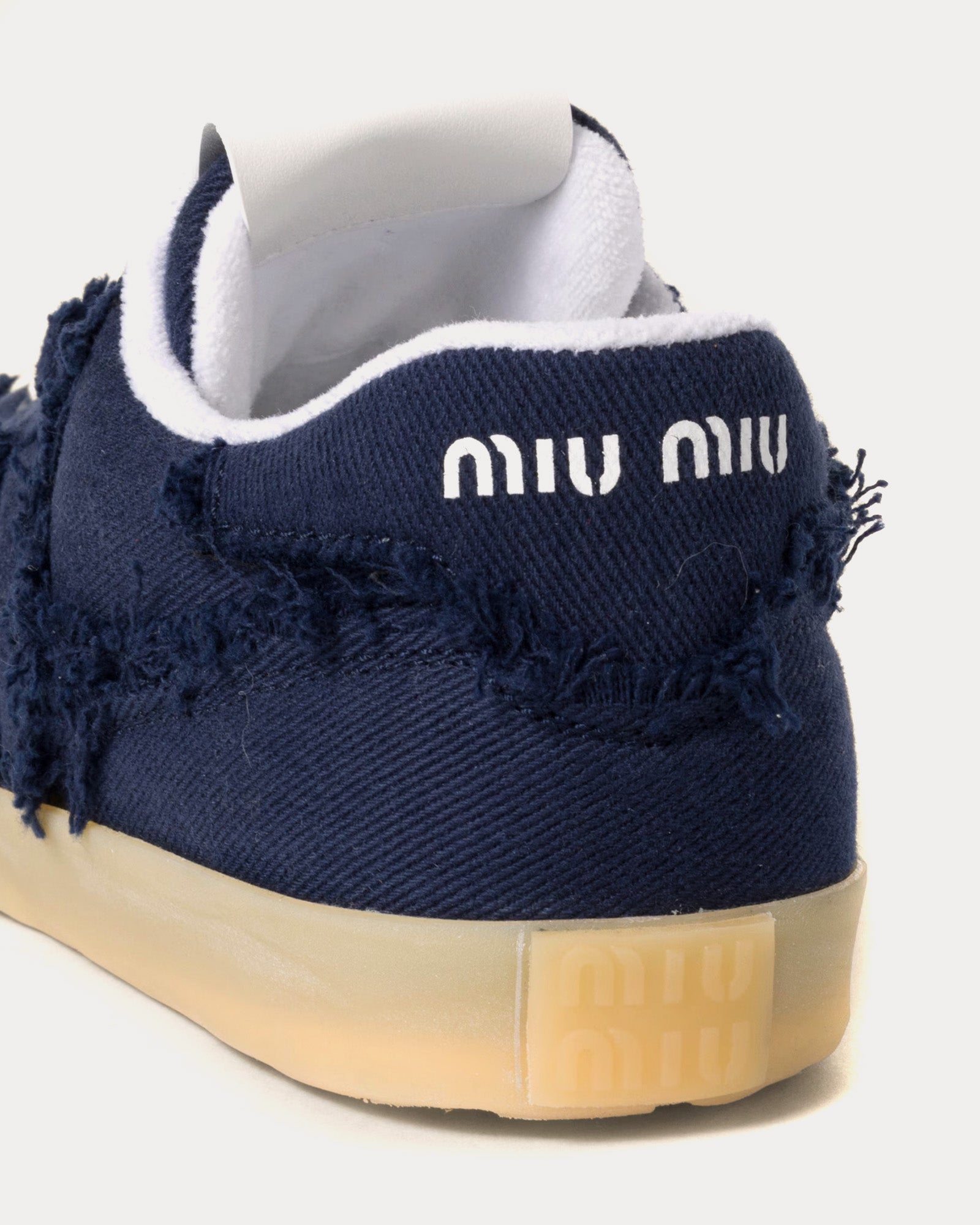 Miu Miu Women's Frayed Denim Royal Blue Low Top Sneakers & Trainers