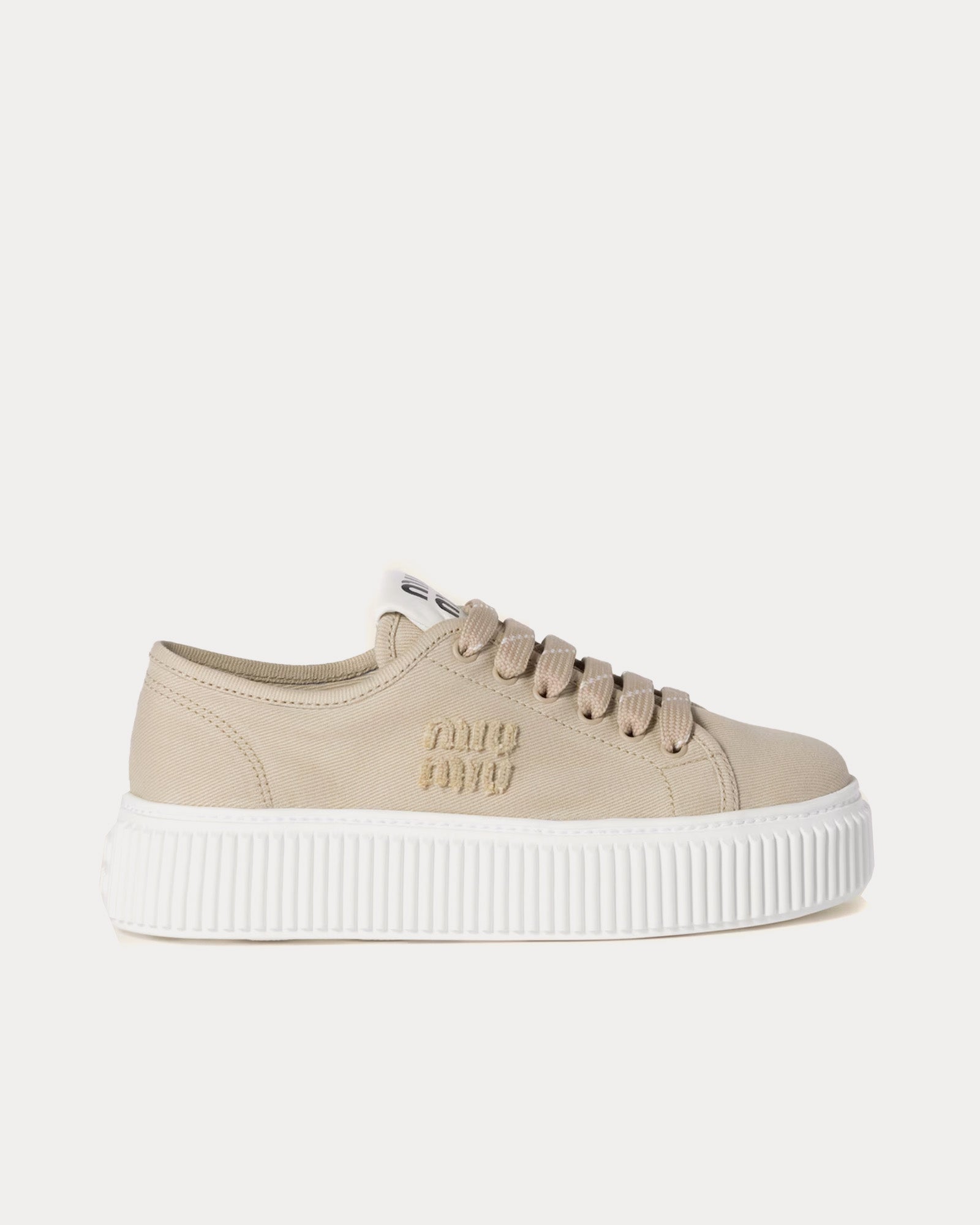 Miu Miu Women's Denim with Logo Colonial Beige Low Top Sneakers & Trainers