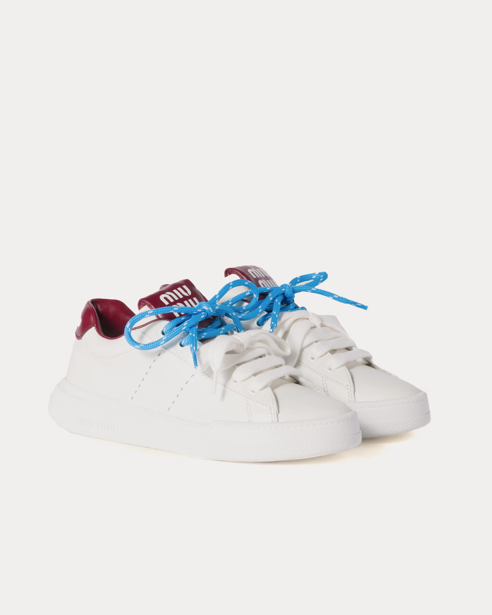 Miu Miu Women's Double Laces Leather White / Crimson Low Top Sneakers