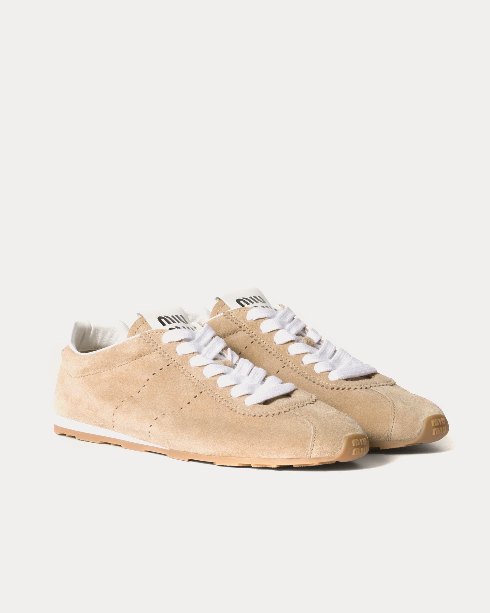 Miu Miu Women's Plume Suede Desert Beige Low Top Sneakers & Trainers